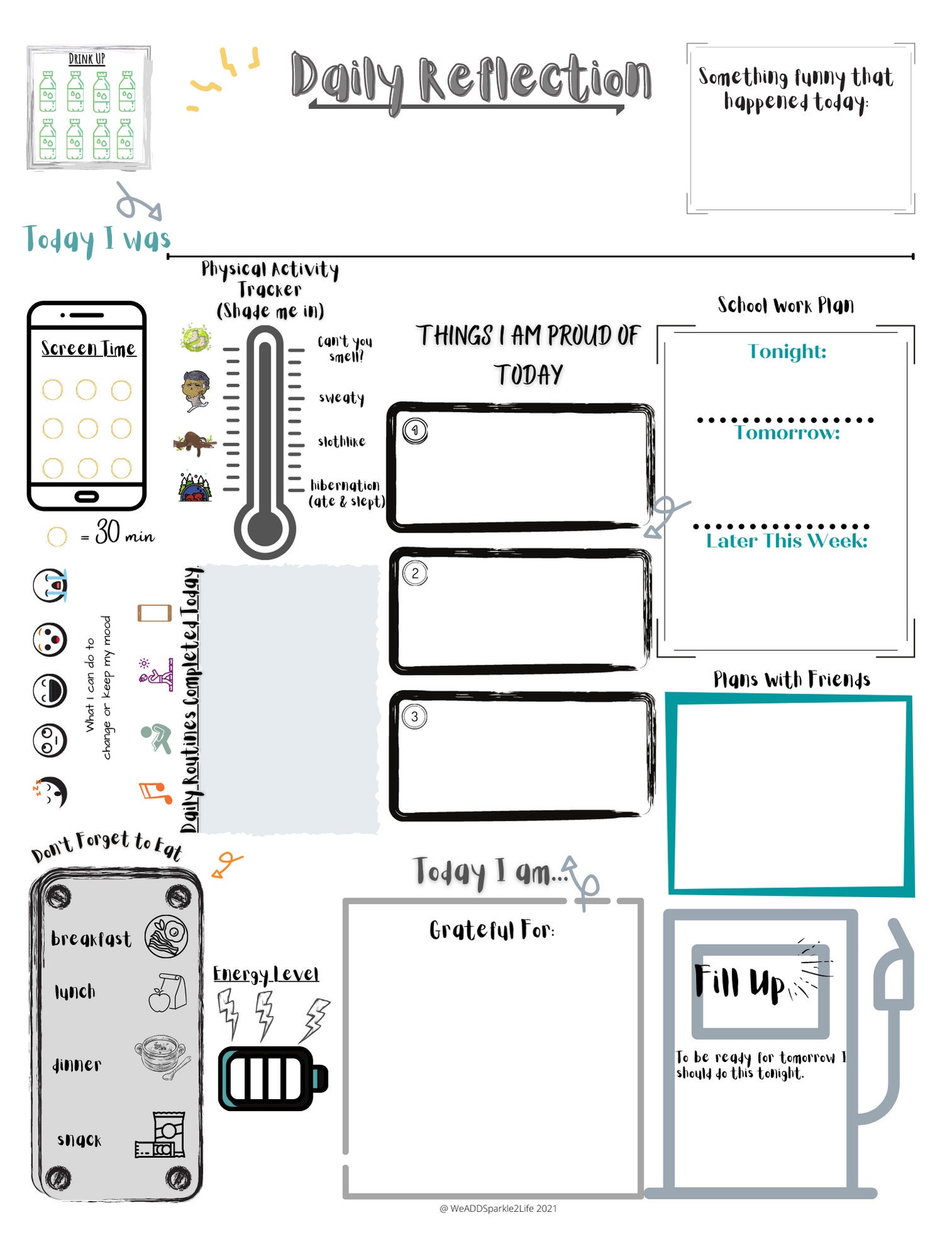 Teen Daily Planner/reflection Sheets for Life | Etsy