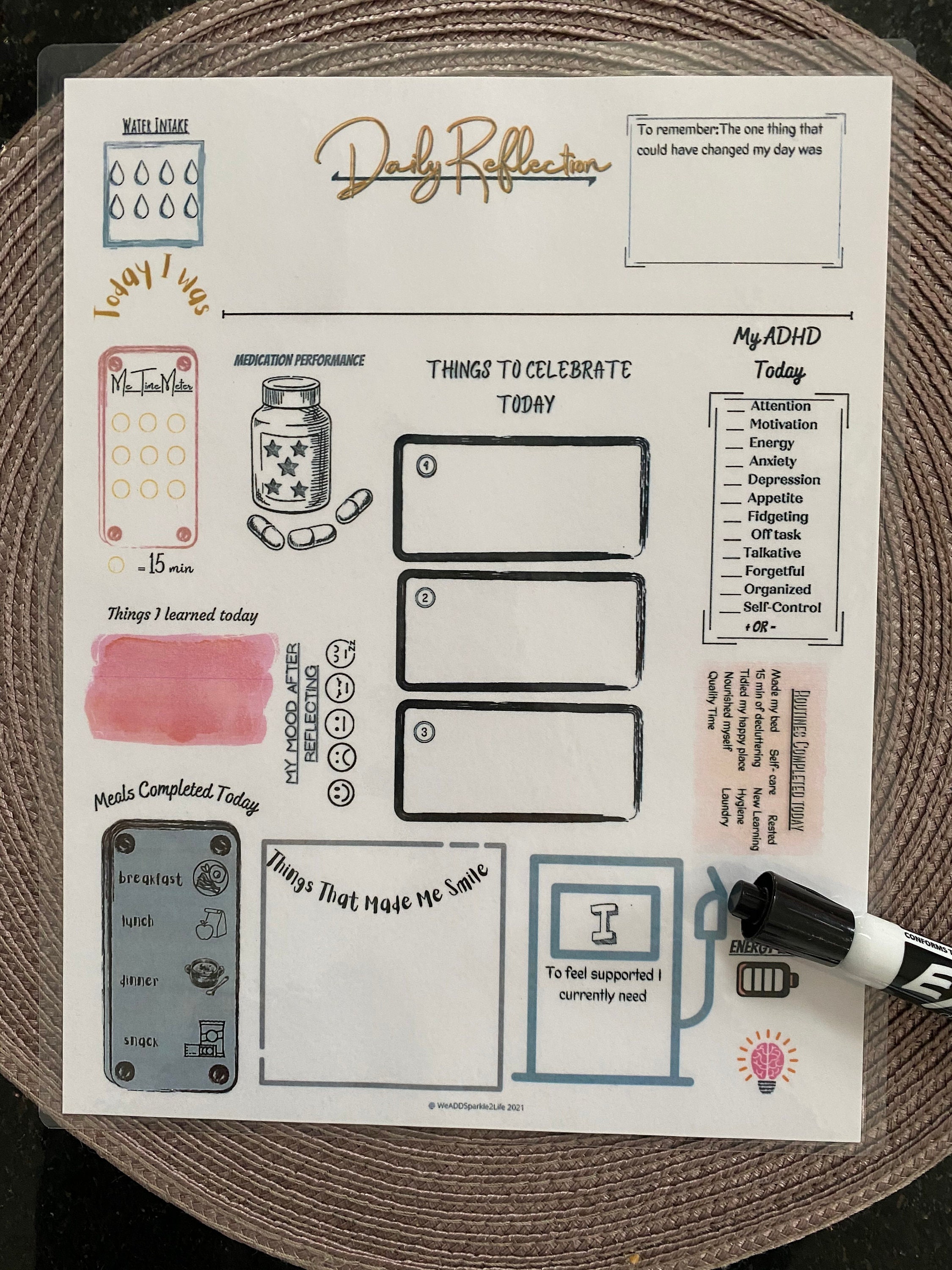 Reusable Daily Planner/Reflection Dry Erase Sheet | Etsy