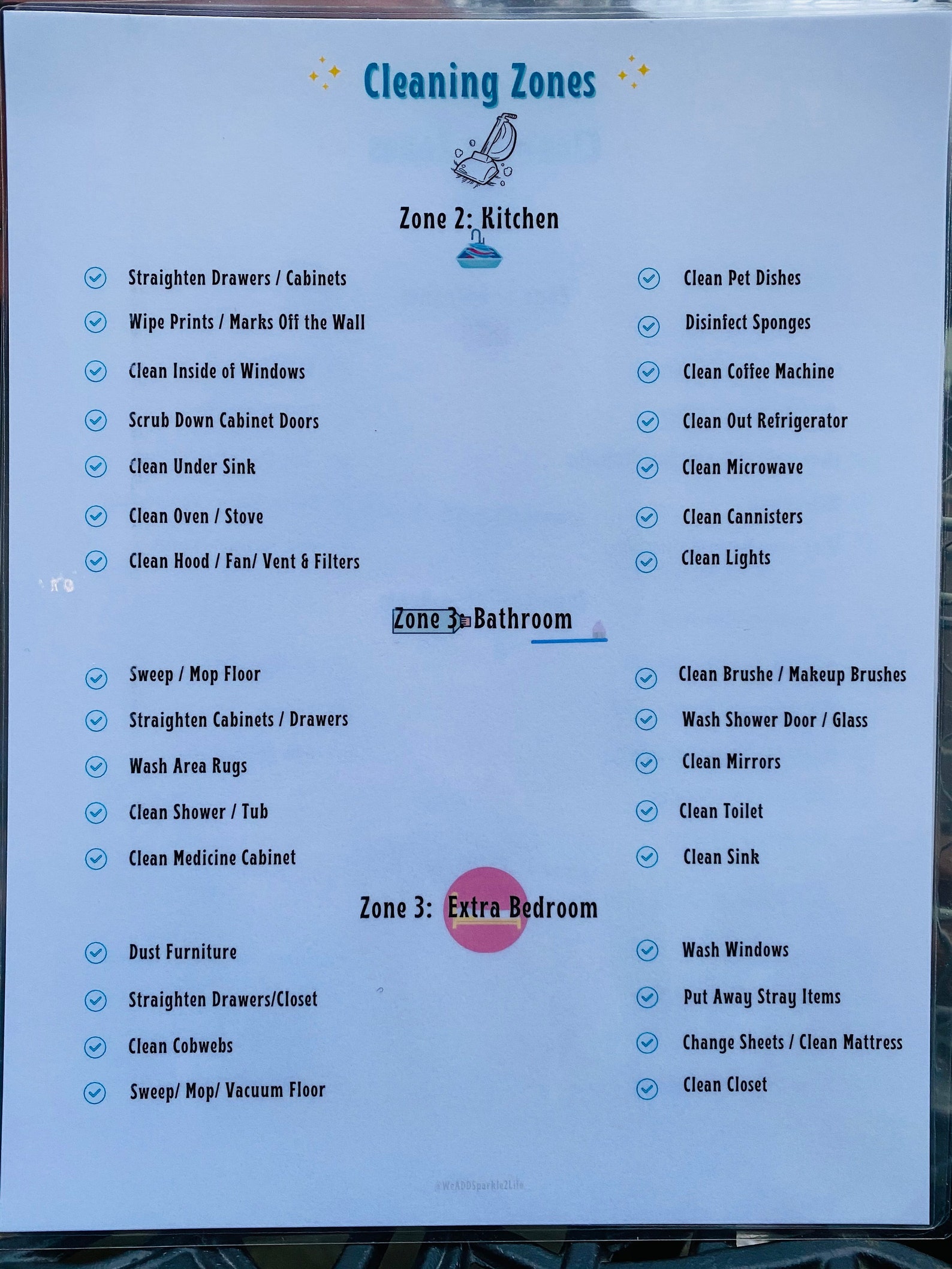 Fly Lady Inspired Routines/ Zone Cleaning Checklists: Dry Erase Sheets ...