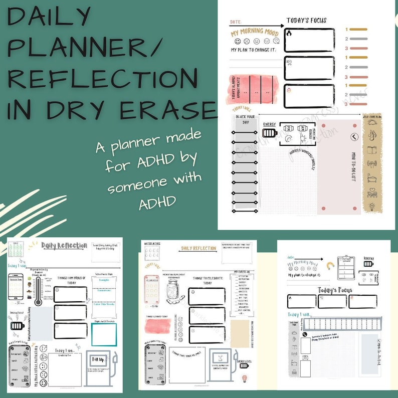 Reusable Daily Planner/reflection Dry Erase Sheet in 9 Styles - Etsy