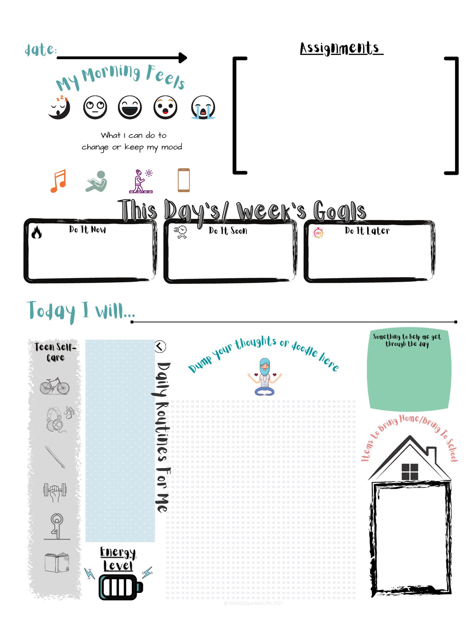 Teen Daily Planner/reflection Sheets for Life | Etsy