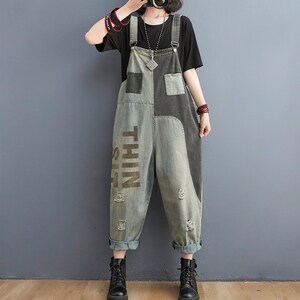 Patchwork Denim Overalls, Retro Baggy Jeans Jumpsuits, Wide Leg Overall, Plus Size Overalls, 80s ...