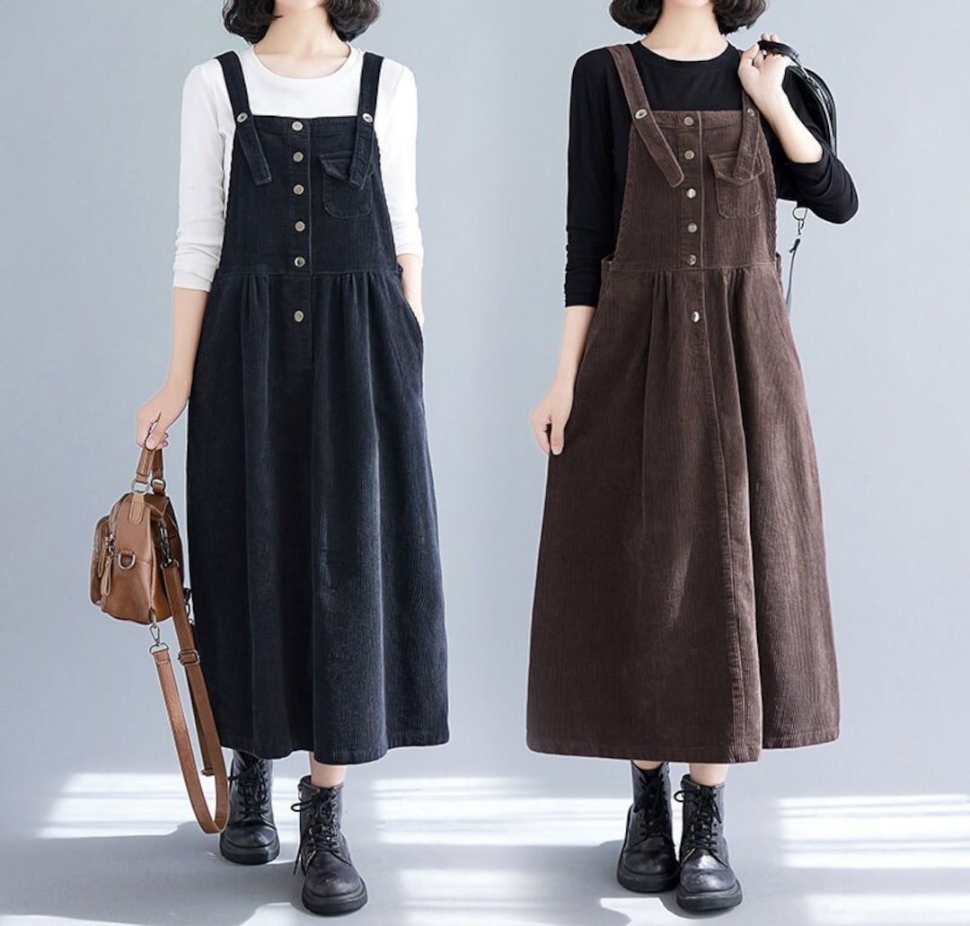 Overall Corduroy Dress, Corduroy Overall Dress, Women Loose Overall ...