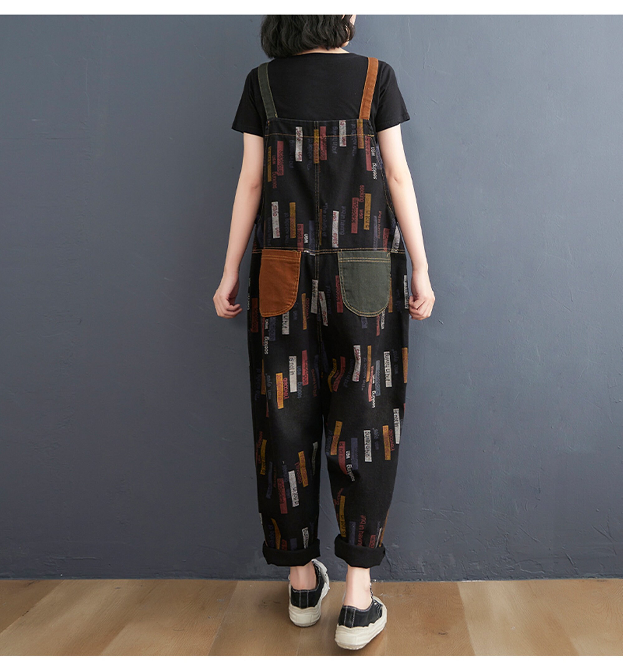 Patchwork Denim Overalls Baggy Jeans Jumpsuits Wide Leg - Etsy