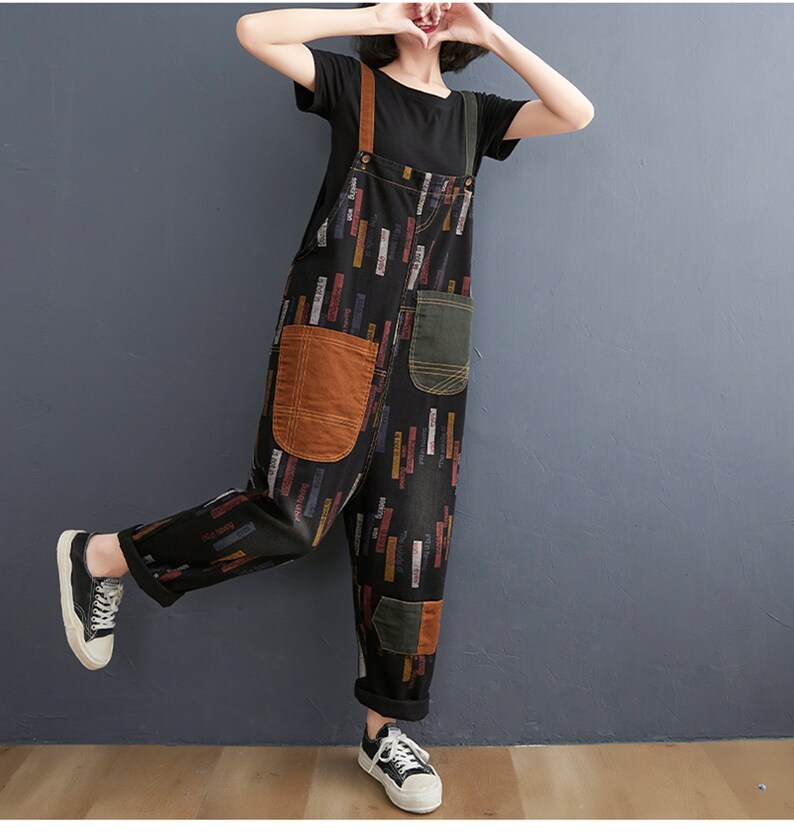 Patchwork Denim Overalls Baggy Jeans Jumpsuits Wide Leg | Etsy
