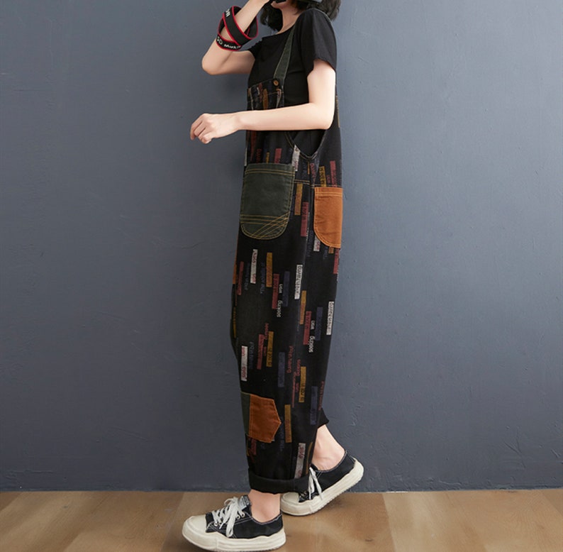 Patchwork Denim Overalls Baggy Jeans Jumpsuits Wide Leg - Etsy