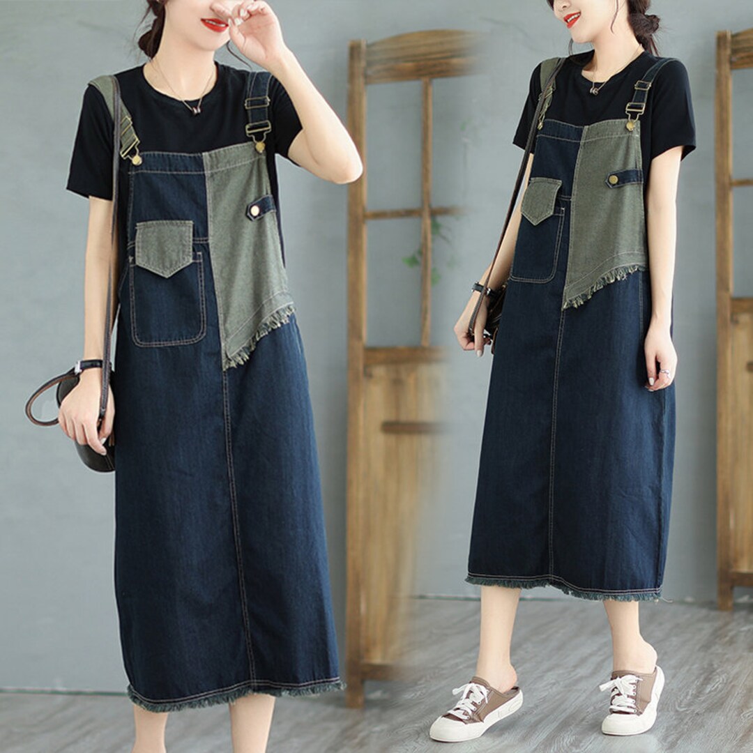 Montage Denim Overall Dress, Summer Strap Dress, Vintage Plus Size ...
