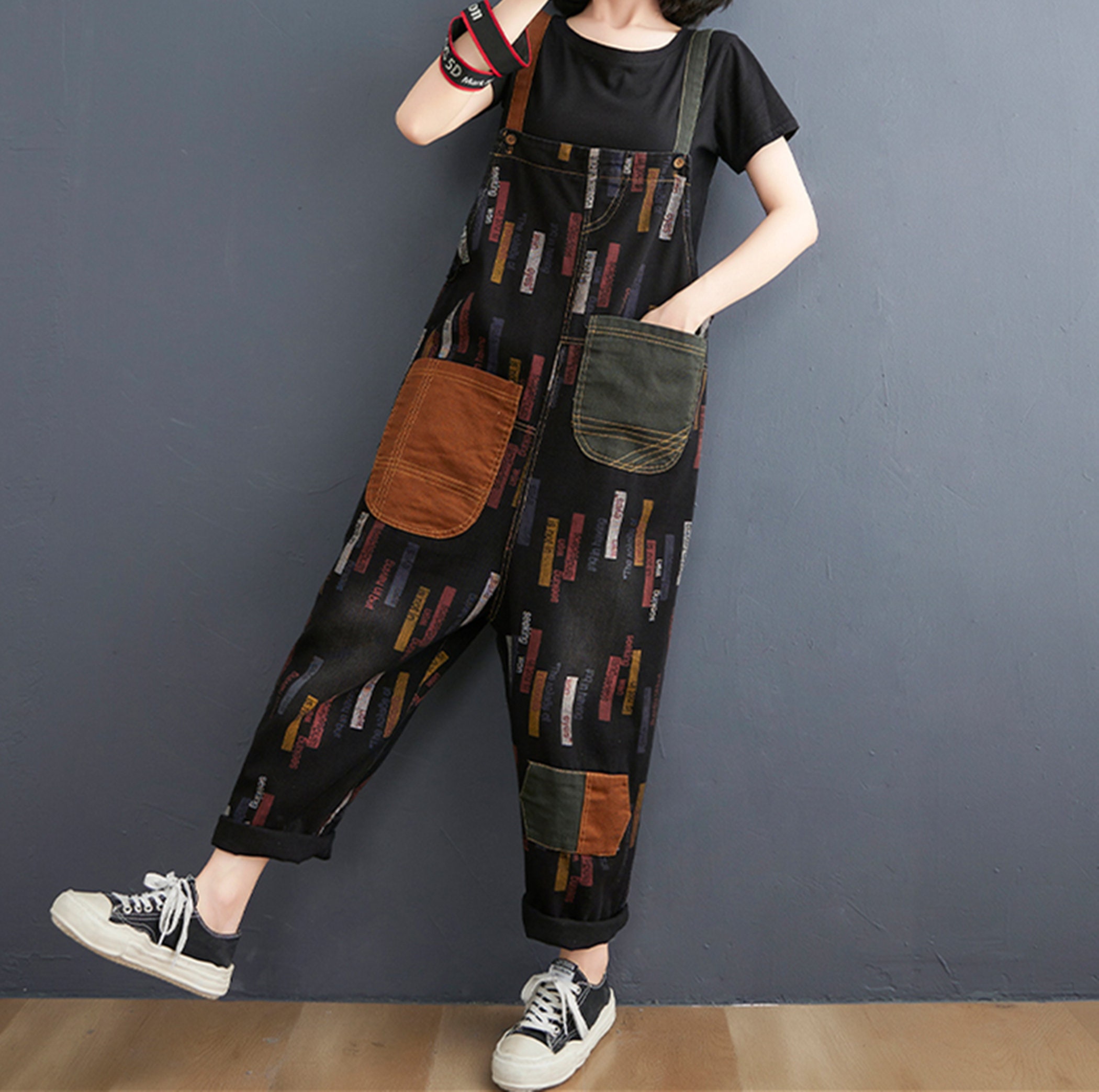 Patchwork Denim Overalls Baggy Jeans Jumpsuits Wide Leg - Etsy