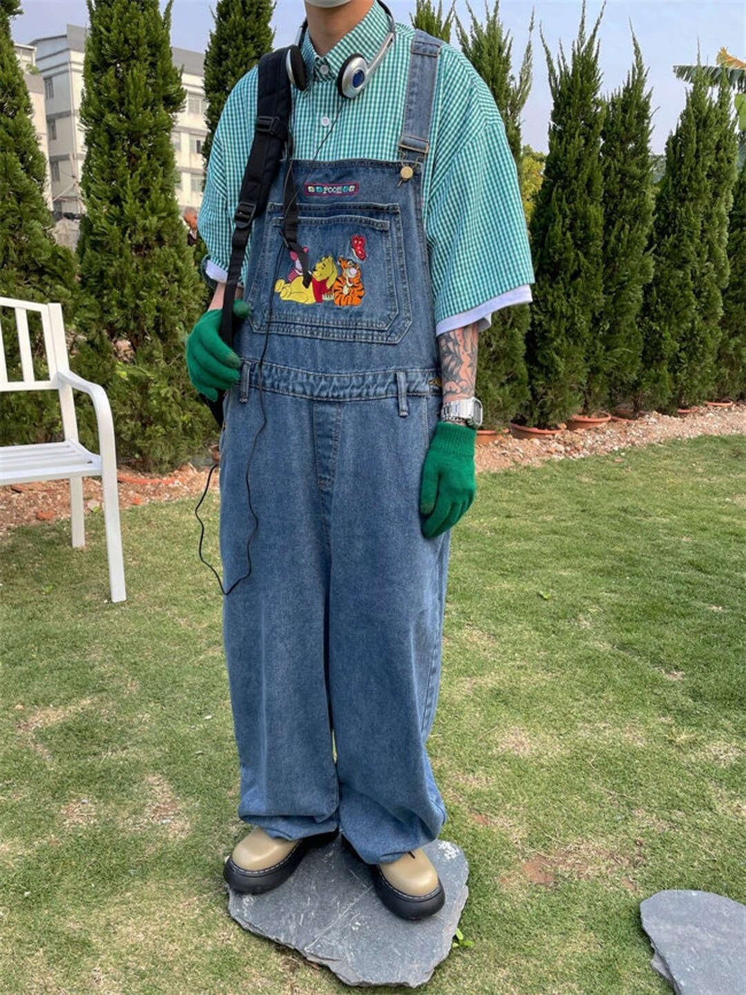 Bear Pig Denim Overalls Baggy Jeans Jumpsuits Men Wide Leg - Etsy UK