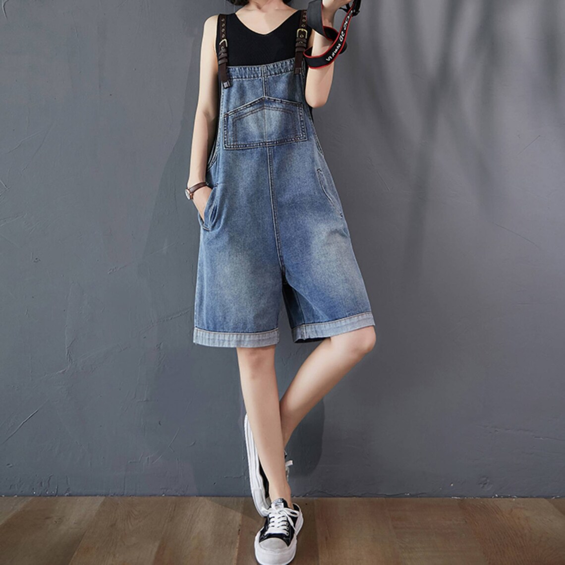 High Waist Denim Overalls Baggy Overall Shorts Wide Leg Jean - Etsy