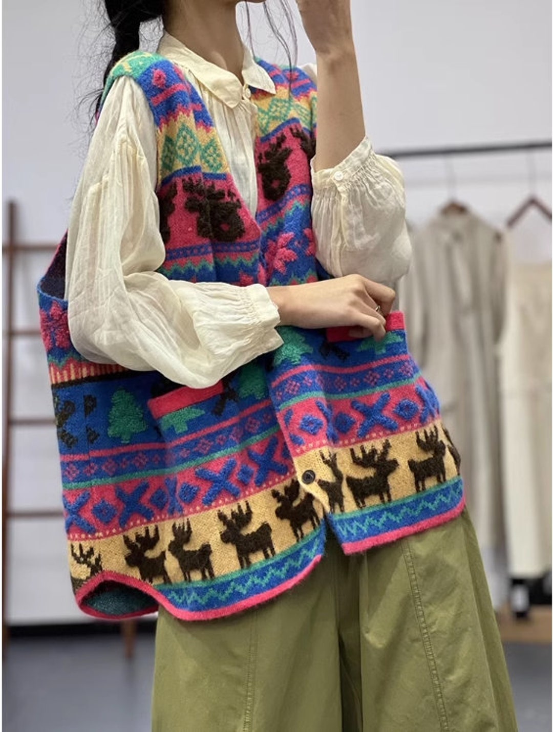 Deer Sweater Vest, Soft Sweater Vest, Loose Knitted Vest, Women ...