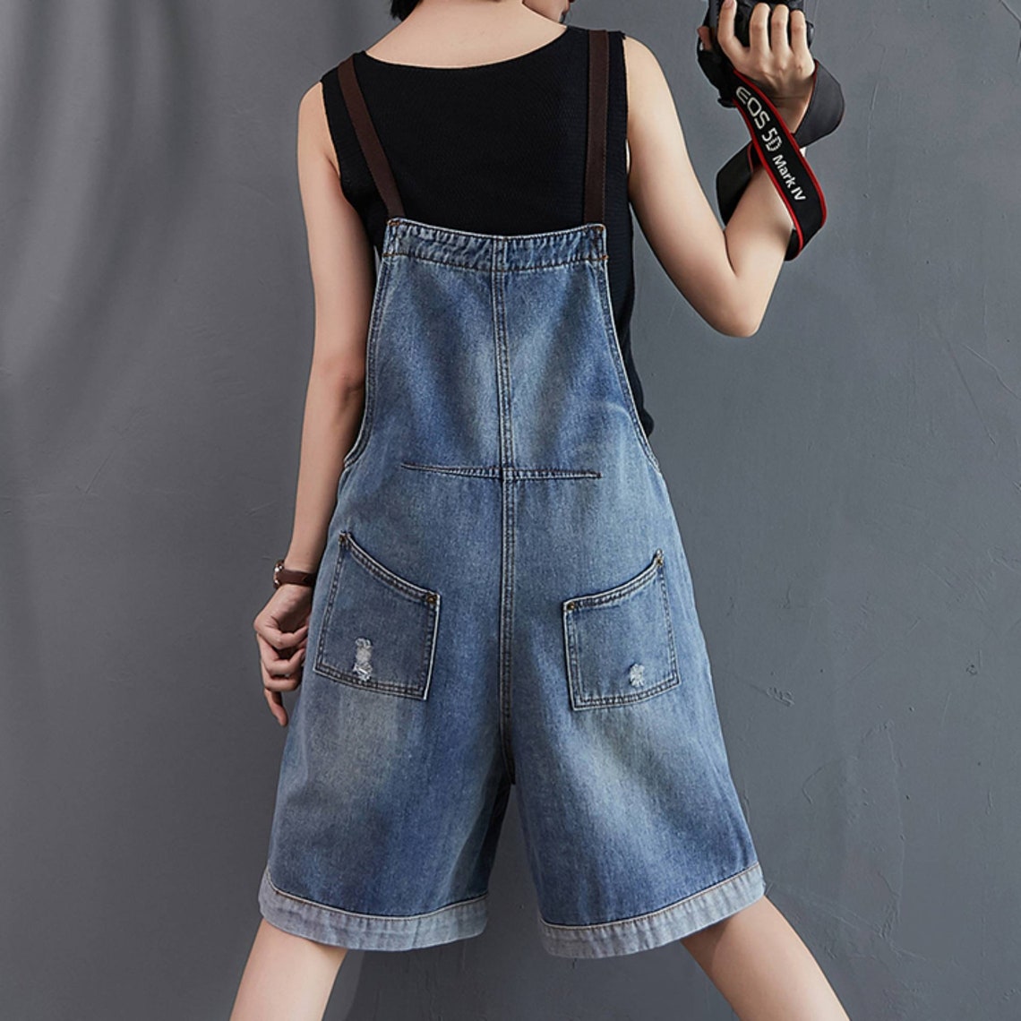 High Waist Denim Overalls Baggy Overall Shorts Wide Leg Jean - Etsy
