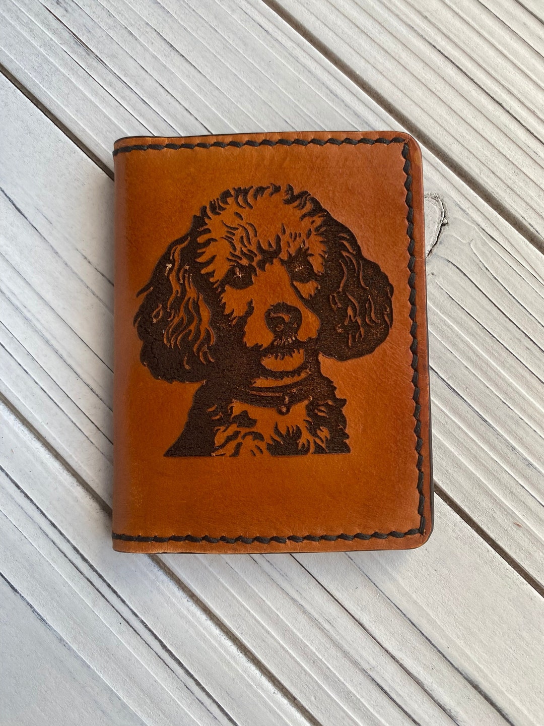 Poodle Dog on Leather Rugged Minimalist Wallet Handmade in USA Gift ...