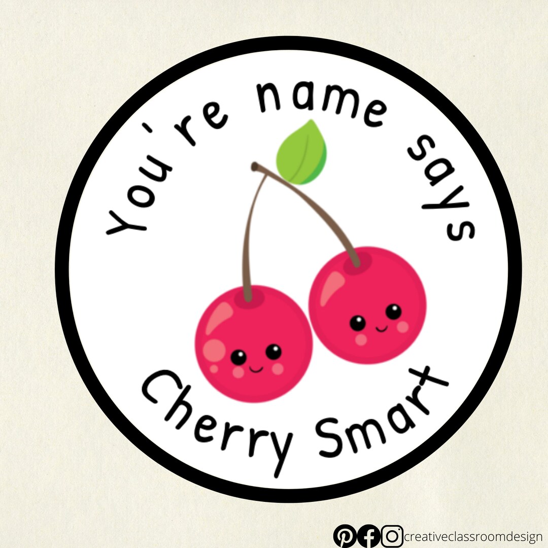 Personalised Pun Stickers cherry Smart, Praise Stickers, Reward ...