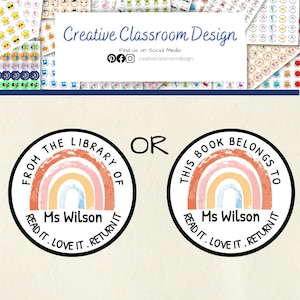 Rainbow Book Stickers - From the Library of - Book Labels - This Book ...