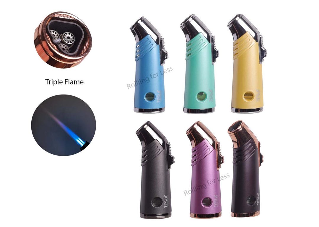 TESLA® Coil Lighters Mini Triple Flame Butane Refillable Torch Lighter ...