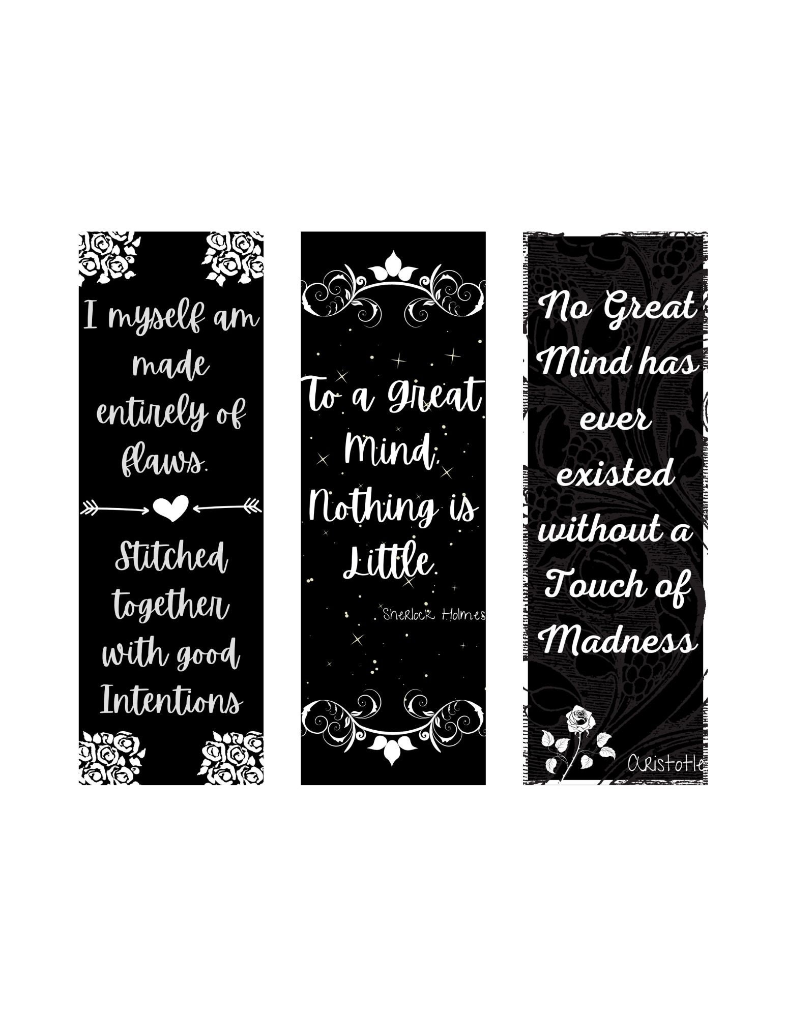 Gothic Book Lover Printable Digital Book Mark, Black and White Bookmark ...