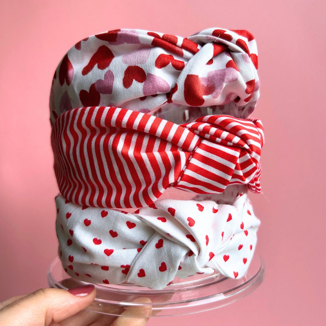 Hearts and Stripes Knotted Headband Pink, Red, White Hearts and Stripes ...