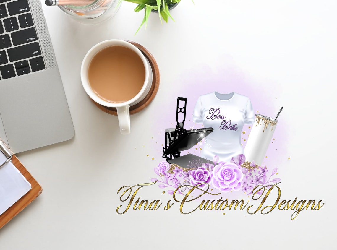 Crafting Logo Design, Heat Press Logo Template, DIY Cricut, Watercolor ...