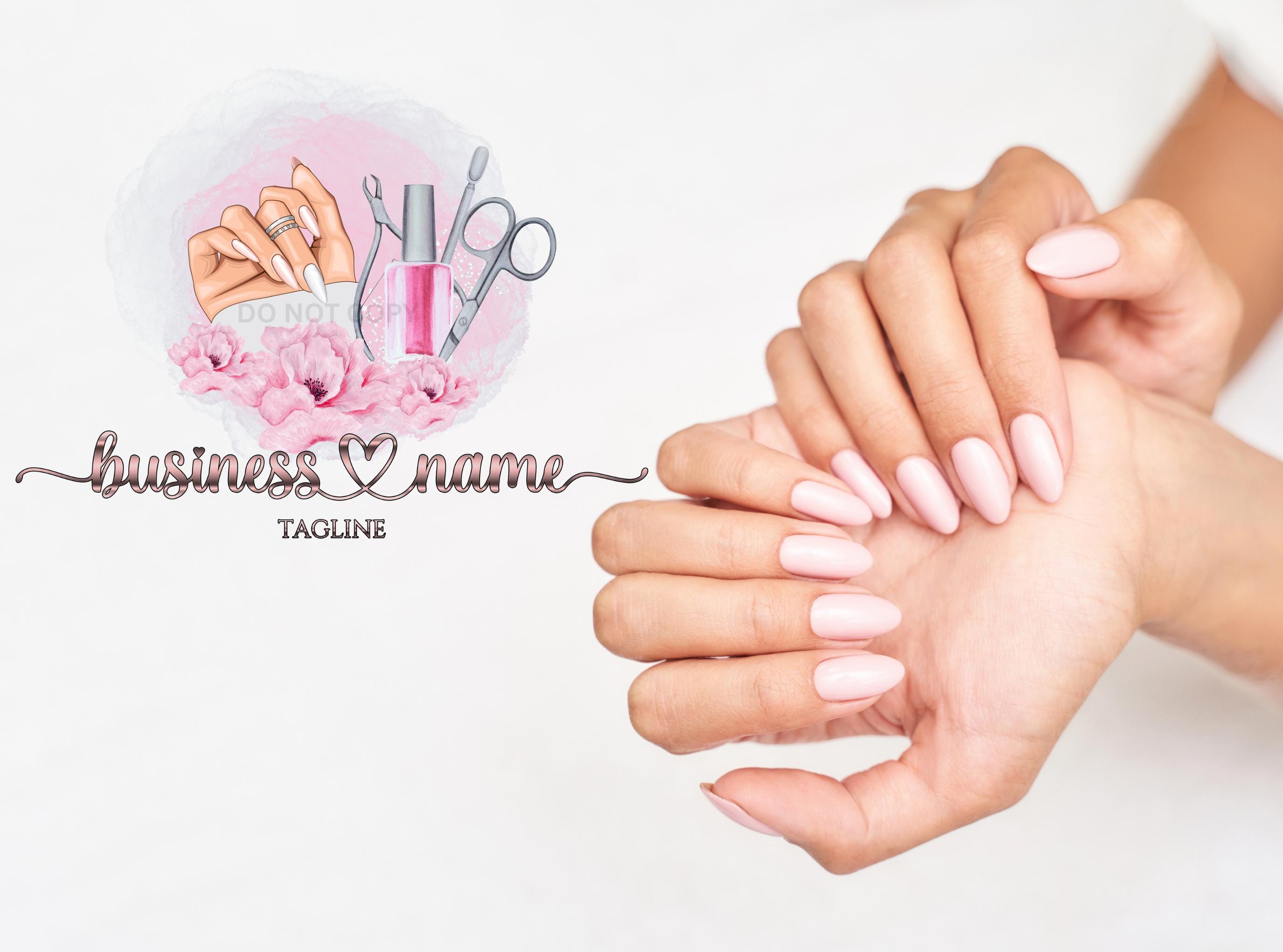 Nail Tech Logo Design, Watercolor Premade Logo, Manicure Set, Watermark ...