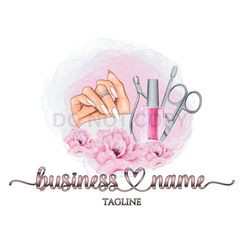 Nail Tech Logo Design, Watercolor Premade Logo, Manicure Set, Watermark ...
