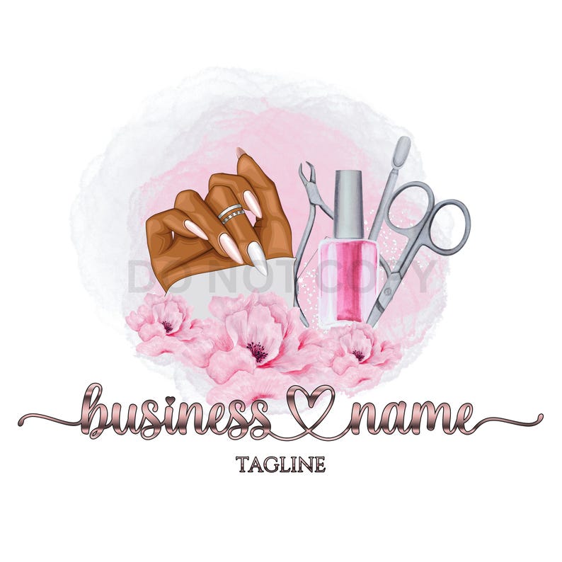 Nail Tech Logo Design, Watercolor Premade Logo, Manicure Set, Watermark ...