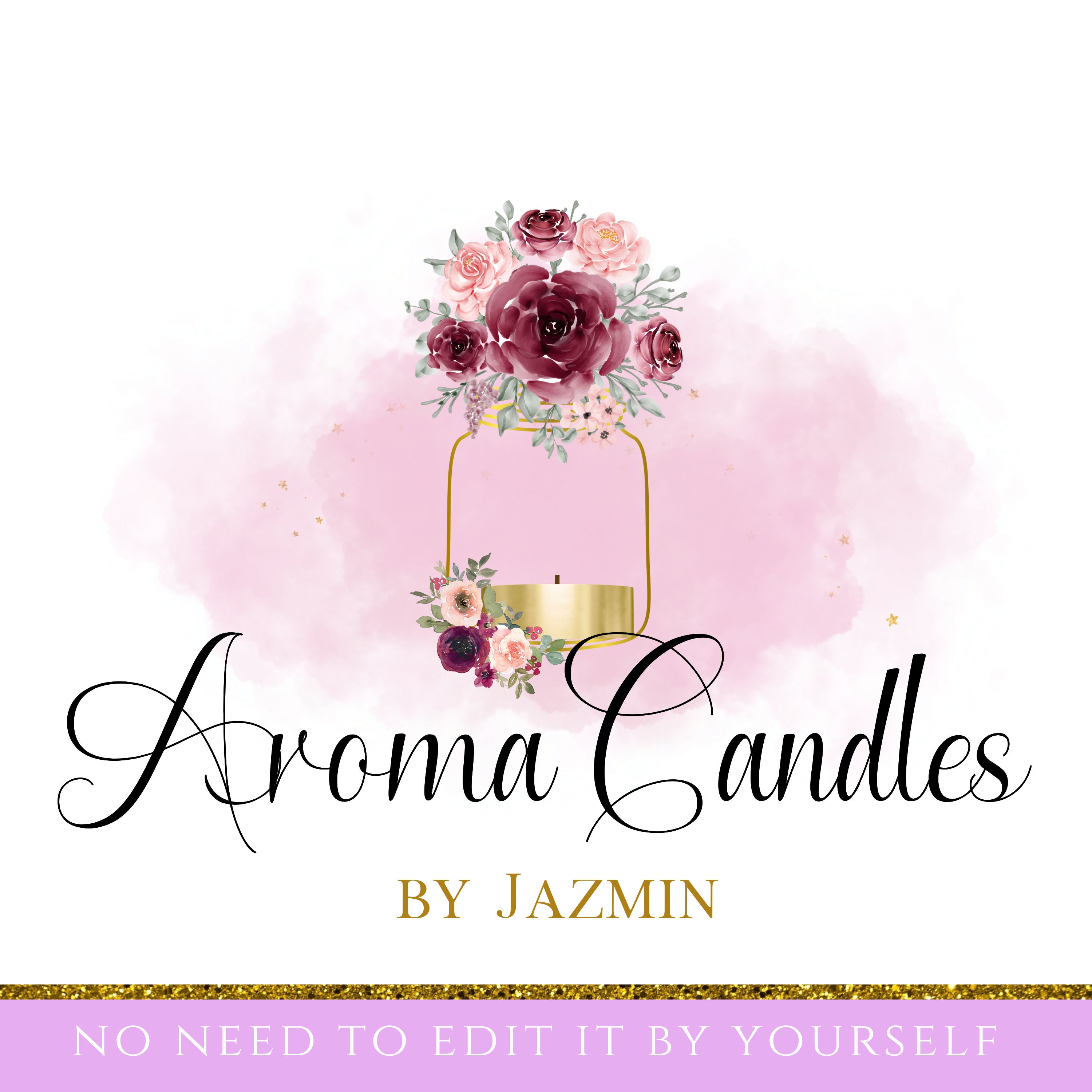 Candle Logo Design, Watercolor Logo, Premade Template, Flower Design ...