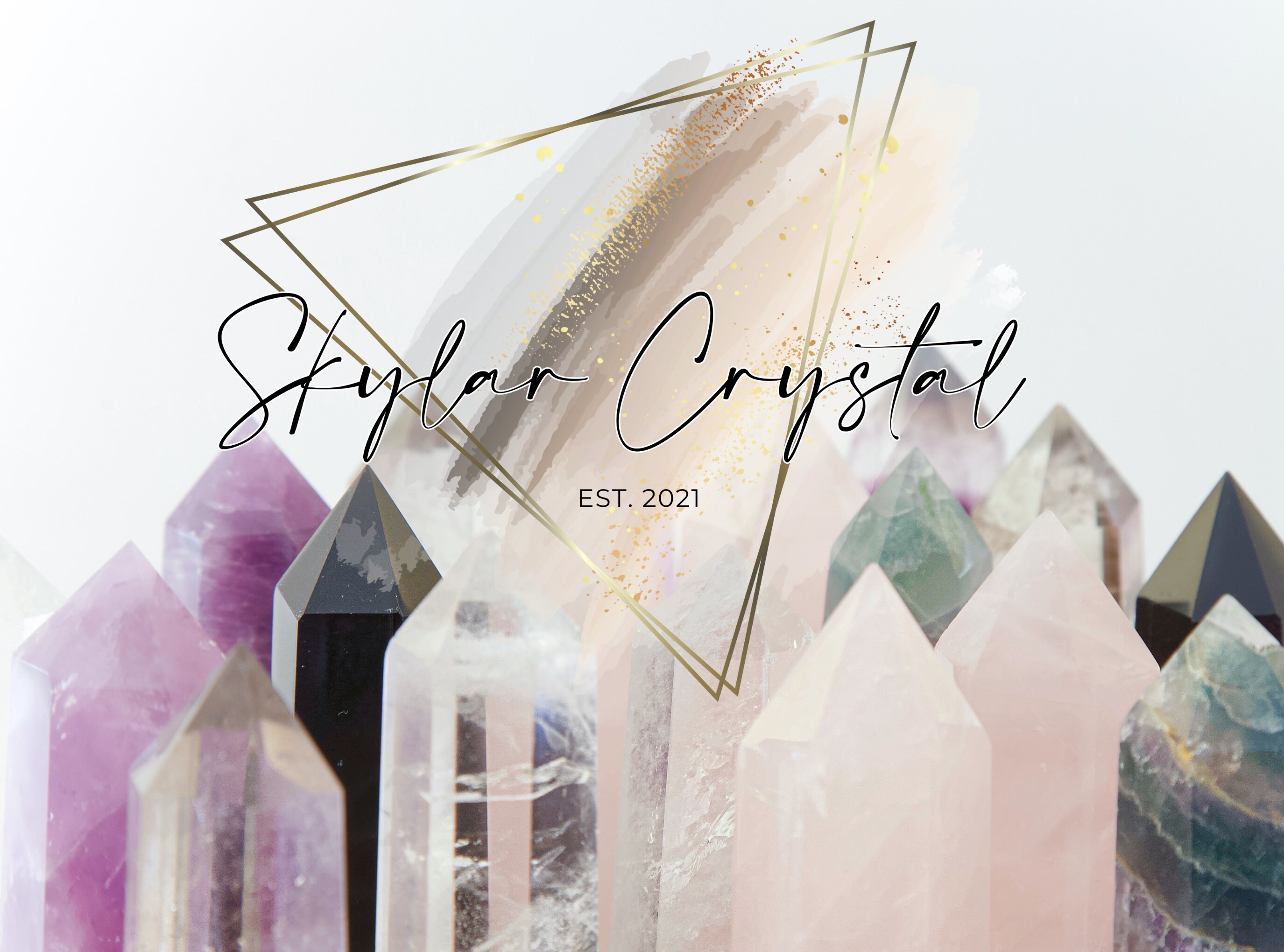 Crystal Shop Logo Design: Gold Glitter Triangle, Pastel Brush (digital ...