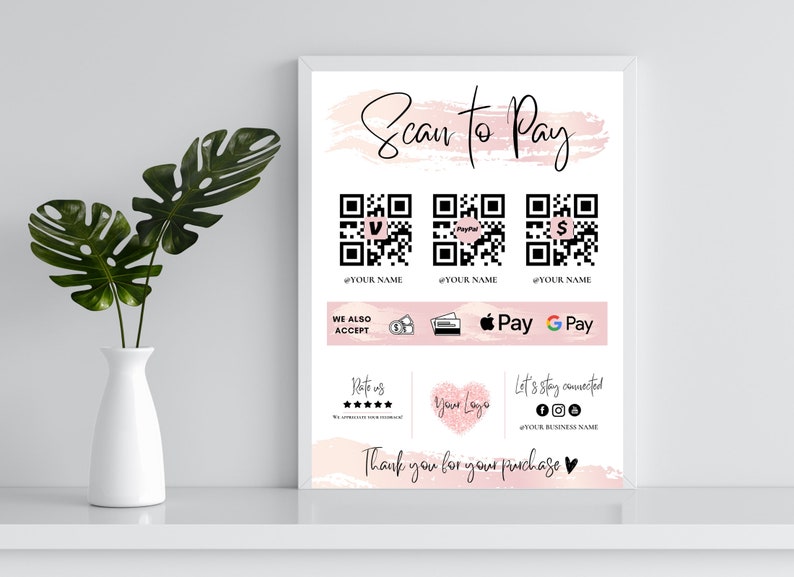 Custom Scan to Pay Sign: Business QR Code Template (PNG, PDF) - Etsy