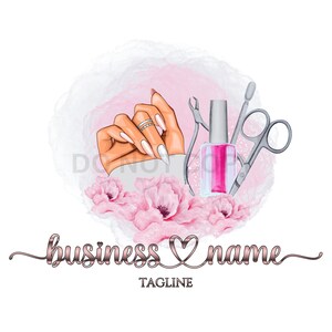 Nail Tech Logo Design, Watercolor Premade Logo, Manicure Set, Watermark ...