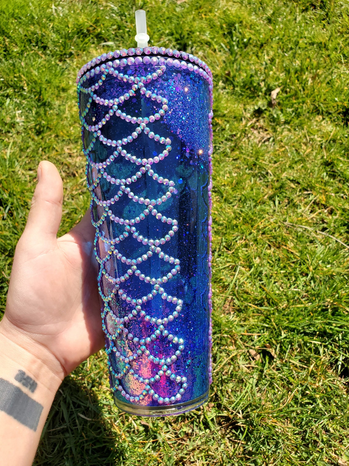 Rhinestone Mermaid Scale Snow Globe Glitter Cold Cup - Etsy