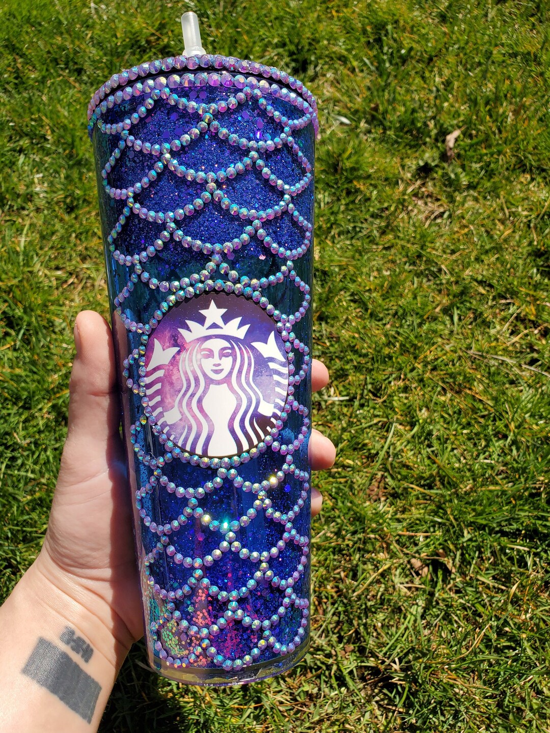Rhinestone Mermaid Scale Snow Globe Glitter Cold Cup, Personalized ...