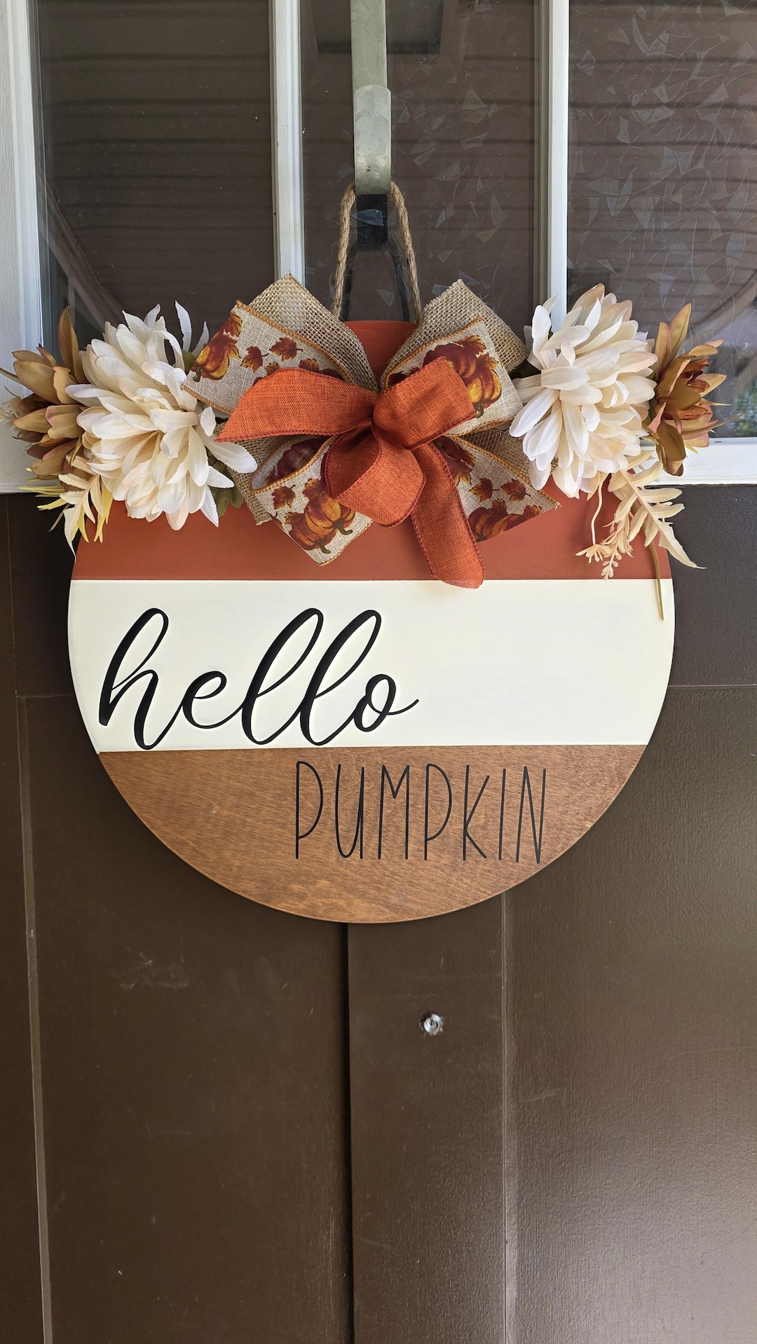 Hello Pumpkin Door Hanger | Fall Wooden Wreath, Floral & Bow - Etsy