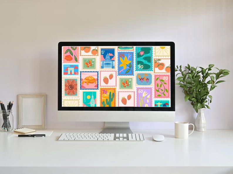 Desktop Wallpaper - Aesthetic Postage Stamp Design - Etsy