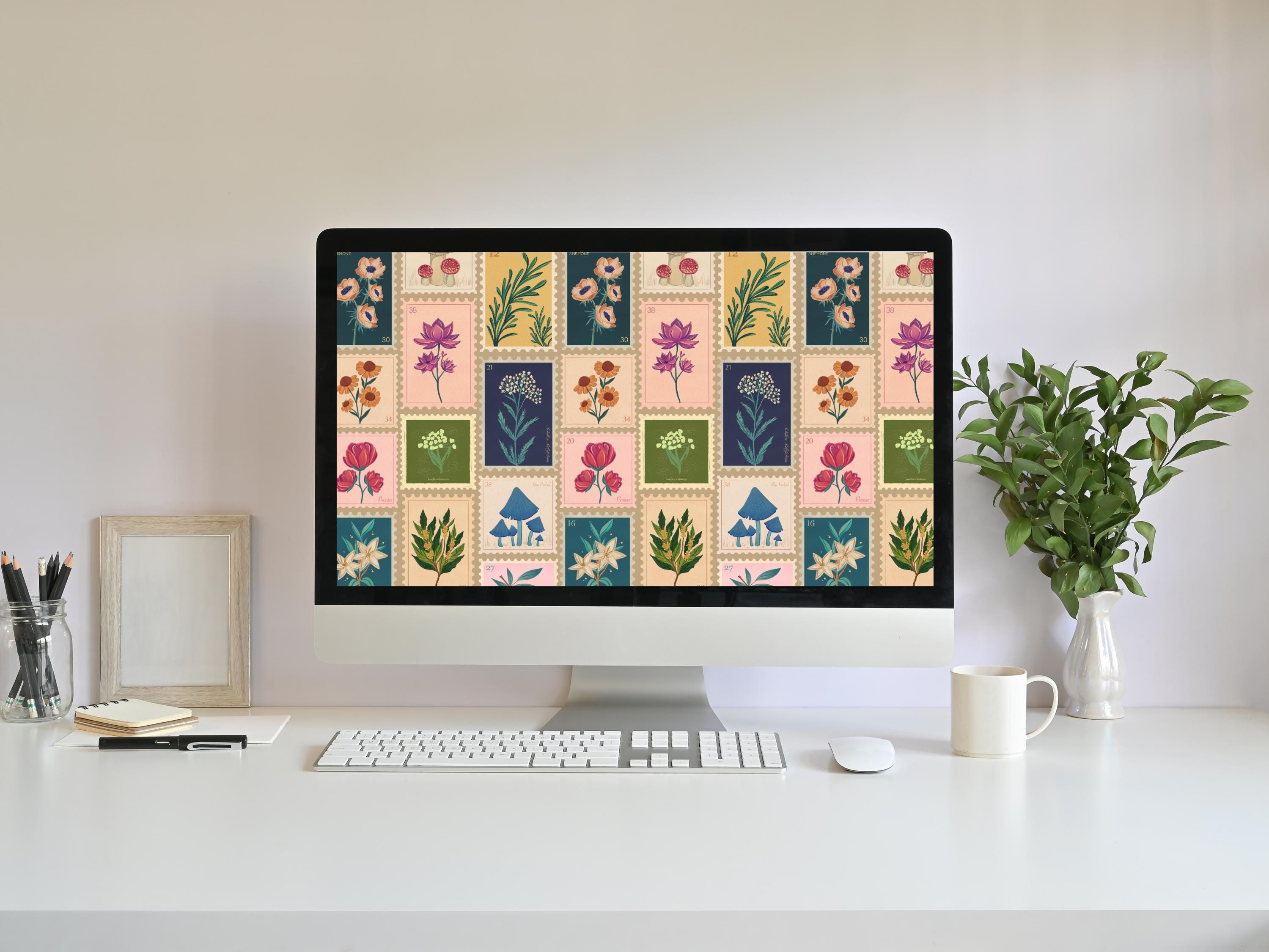 Vintage Postage Stamp Desktop Wallpaper - Etsy