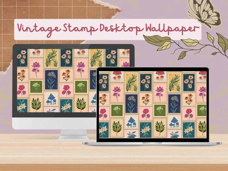 Vintage Postage Stamp Desktop Wallpaper - Etsy