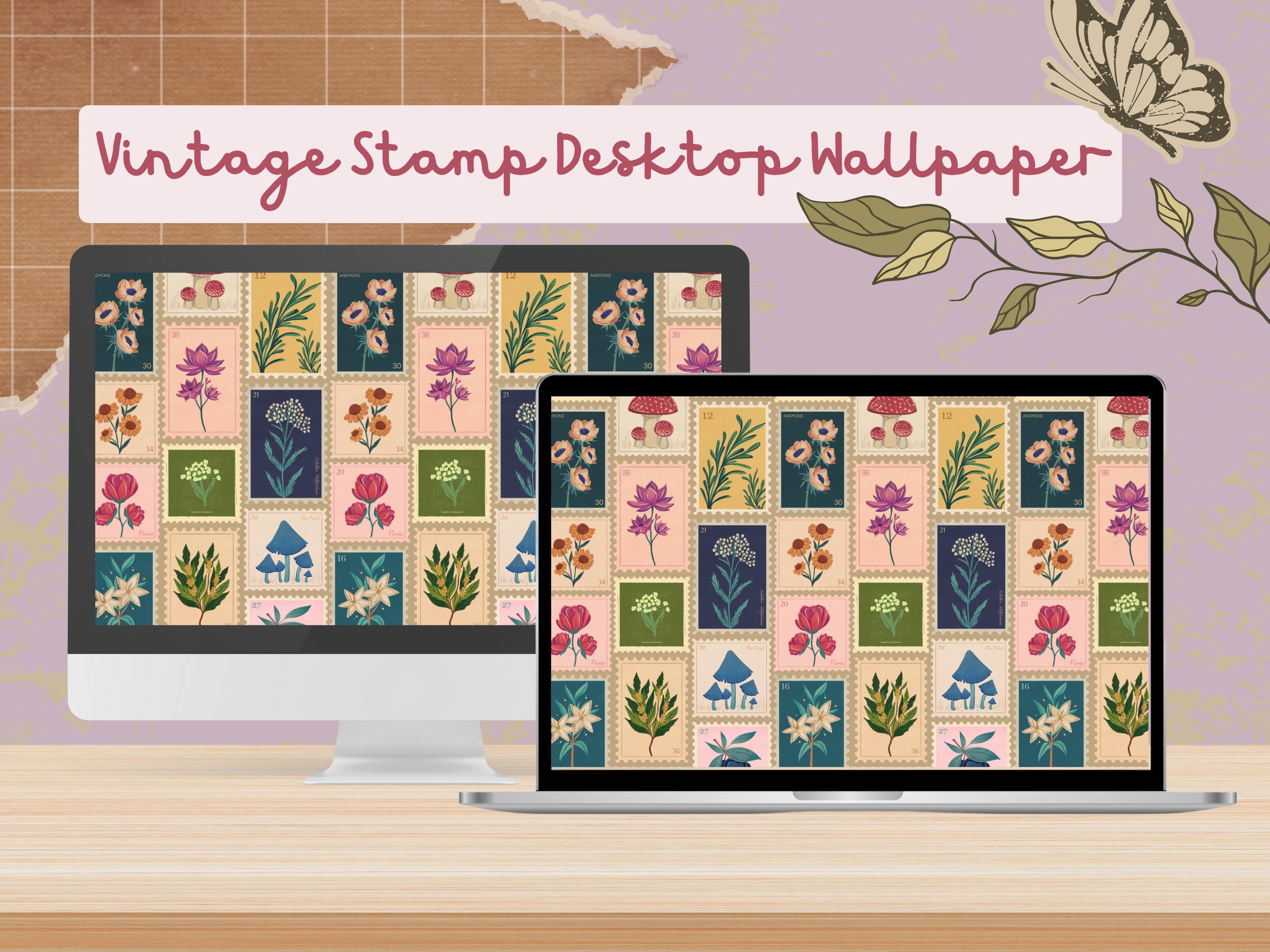 Vintage Postage Stamp Desktop Wallpaper - Etsy