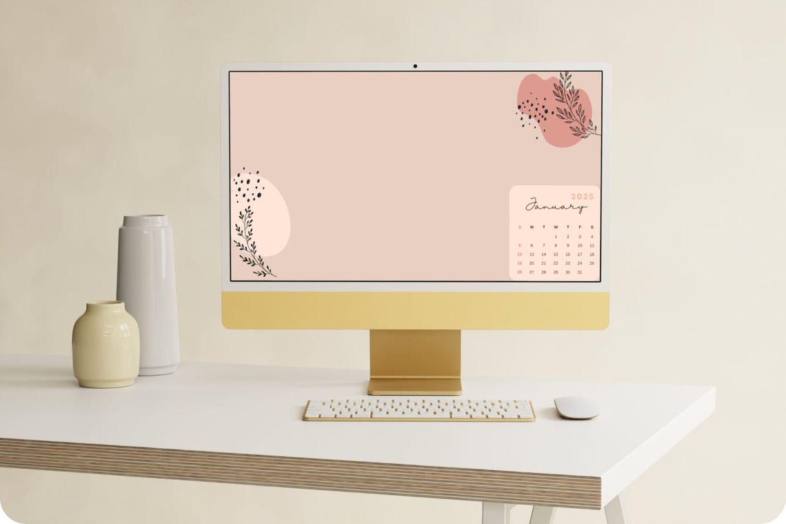 12 Calendar 2025 Abstract Desktop Wallpaper. Pink Minimalist Desktop ...