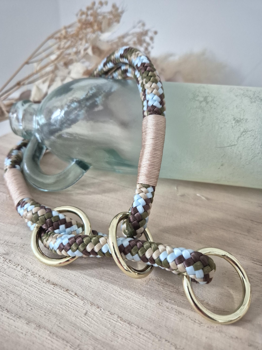 Rope Choke Collar Adjustable in Green-brown-beige With Gold CHECK STOP ...