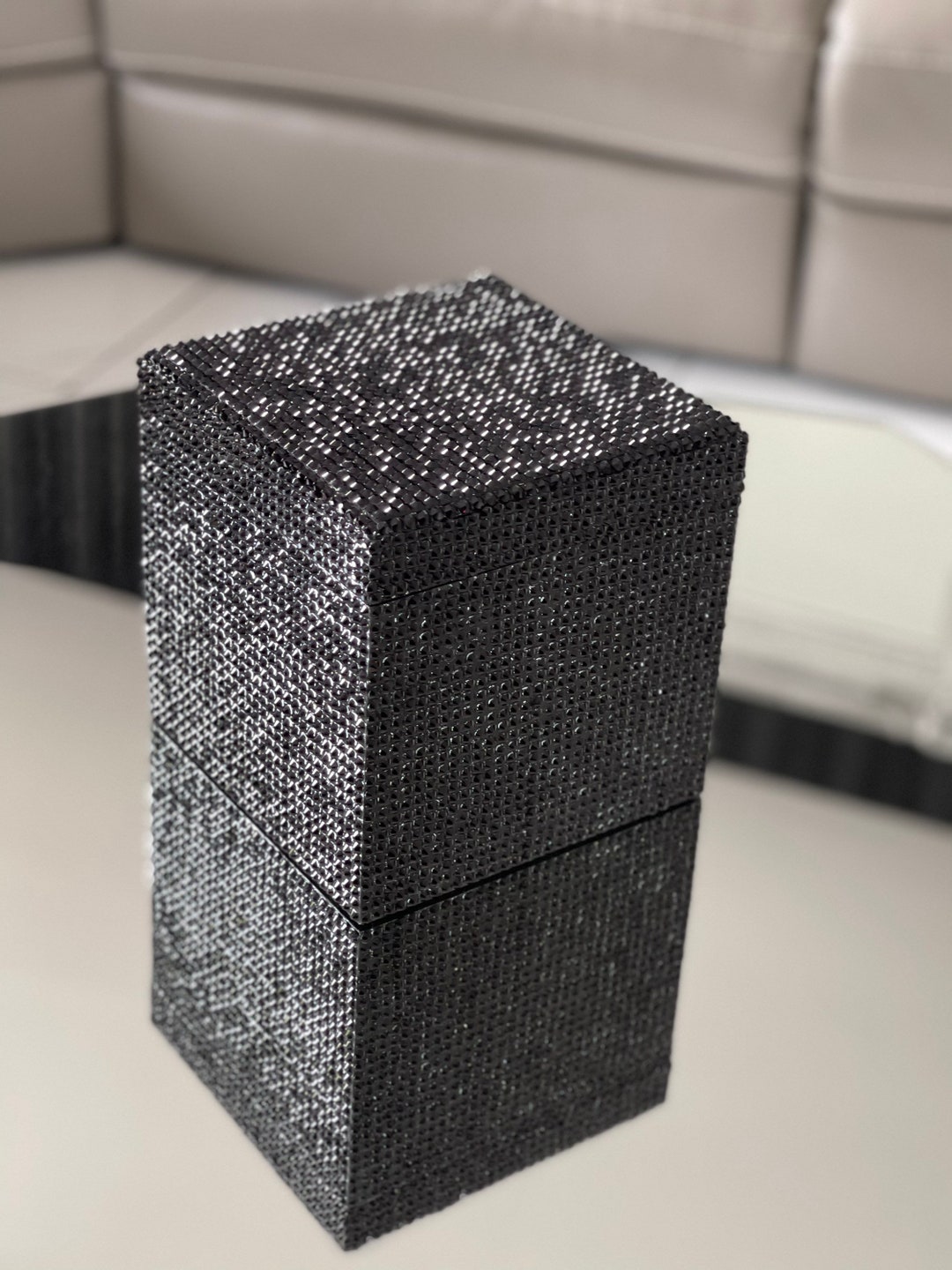 Black - Custom Bespoke Glass Diamond Cut Crystal Cube Memorial Keepsake ...