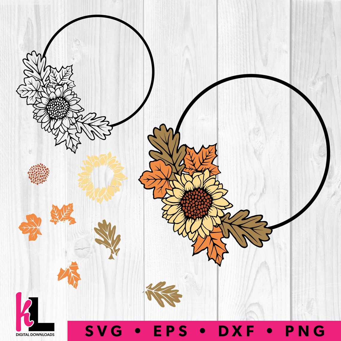 Sunflower Frame SVG Fall Wreath Svg Bundle DIY Fall Decor - Etsy
