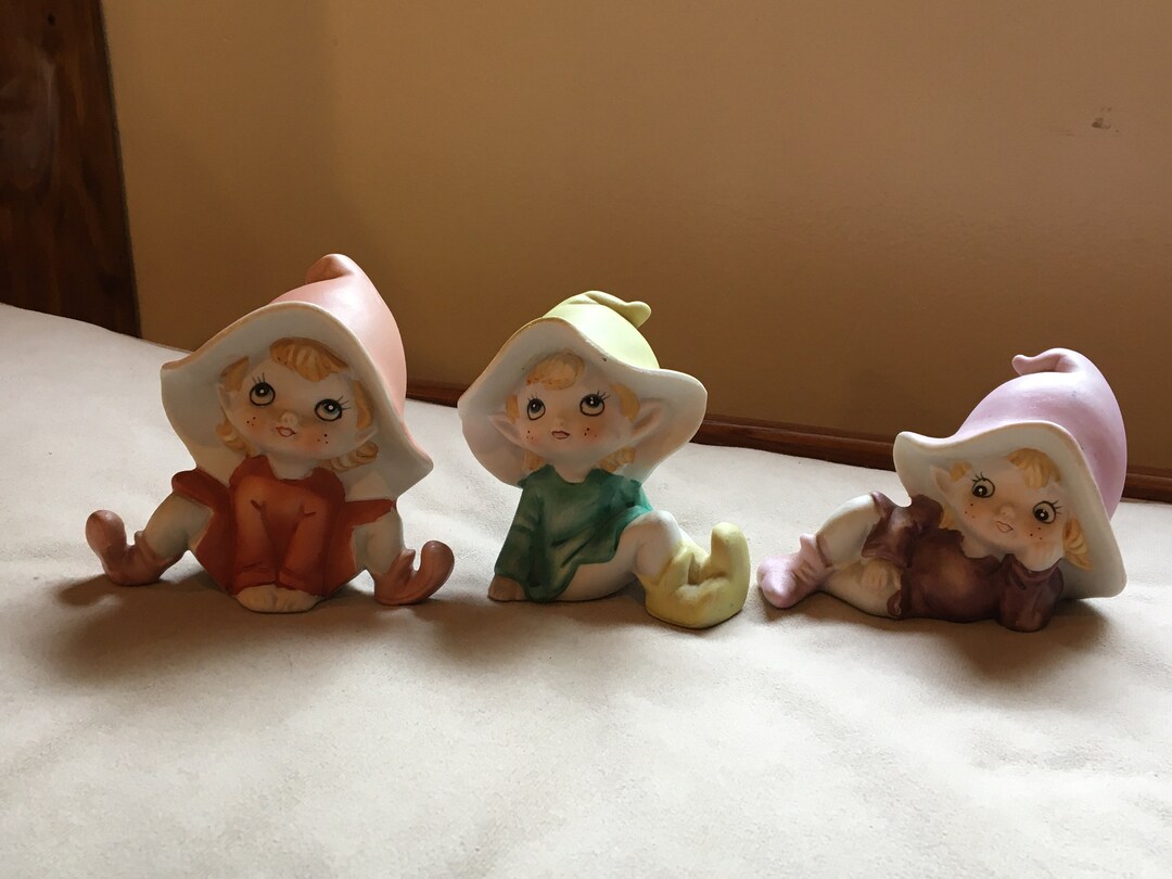 Vintage Homco Porcelain Elf Pixie Figurine Set 5213 - Etsy