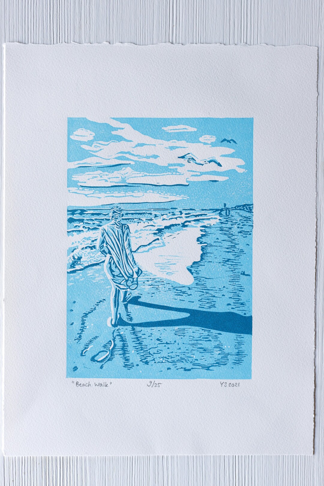 Beach Walk: Original Linocut Reduction Print - Etsy