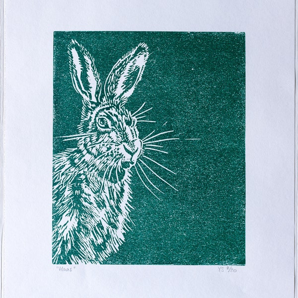 Linocut Hare - Etsy
