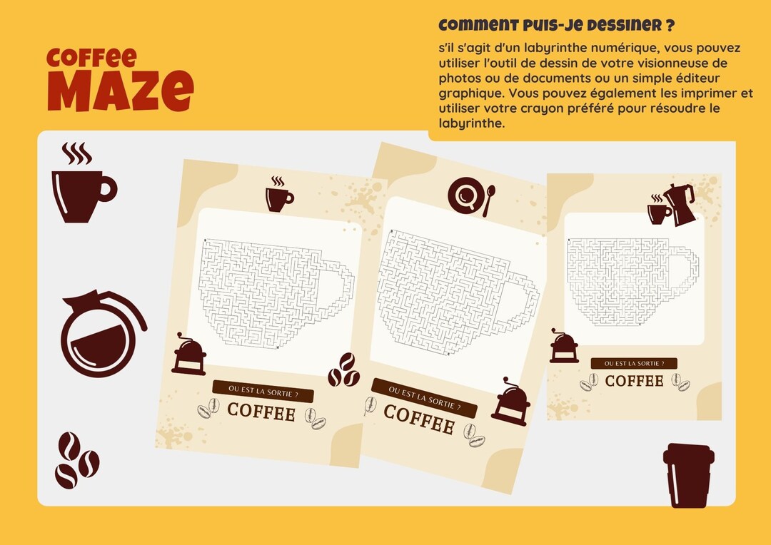 Coffee Theme Maze Vol. 1 24 Printable or Digital Mazes for Adults and ...