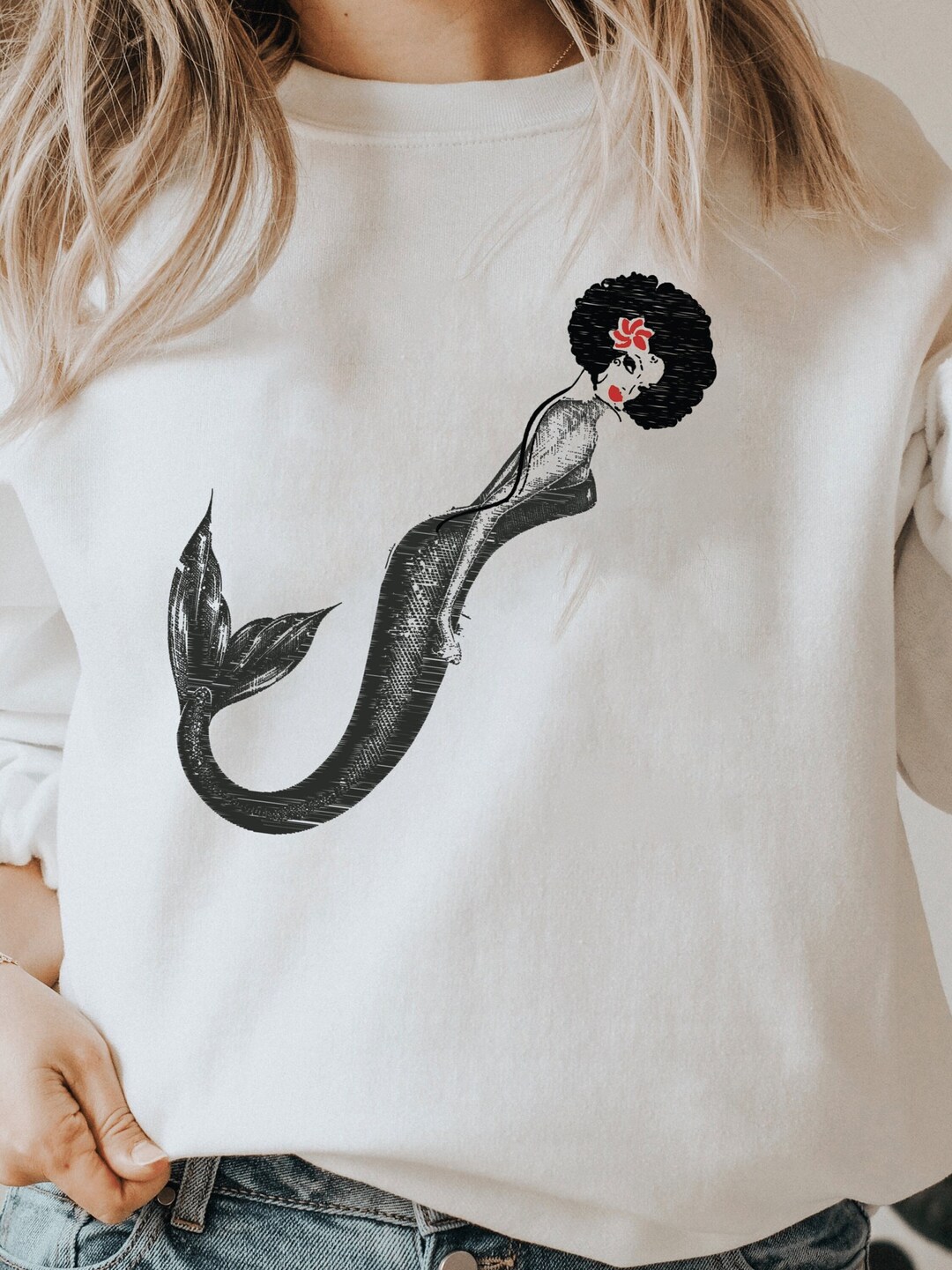 Black Afro Mermaid Woman Aquatic Creature Queen Nubian Goddess Female ...