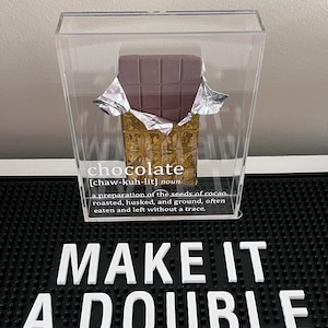 Clay Chocolate Bar With Gold Wrapper in Clear Display Case Shadow Box ...