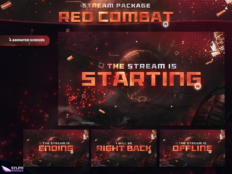 Red Combat - Twitch Overlay - Animated Alerts - Animated Screens - Red ...