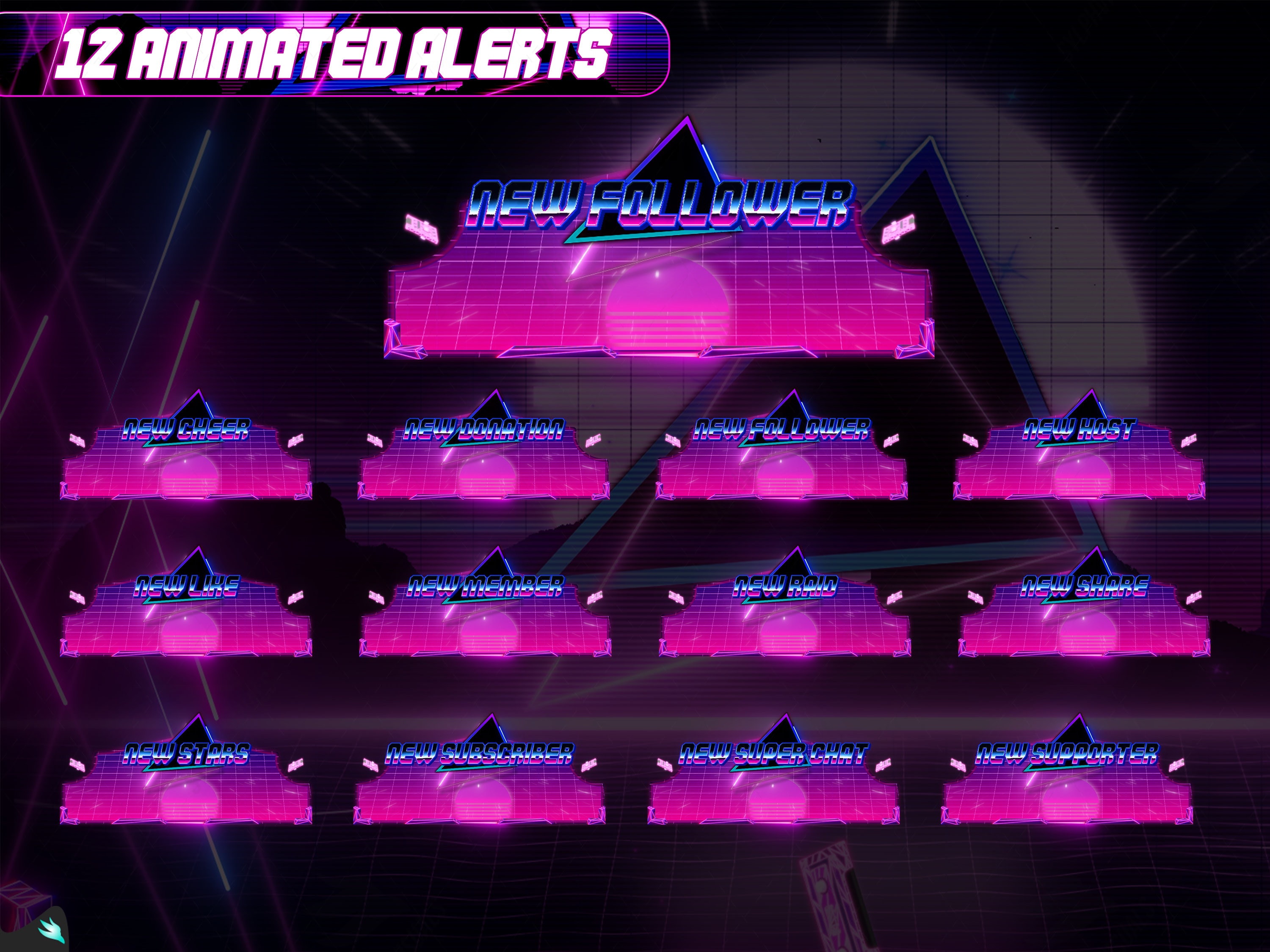 Twitch Animated Alerts Neon Synthwave Animated Alerts Retro Alerts Stream Alerts 80s Alerts ...