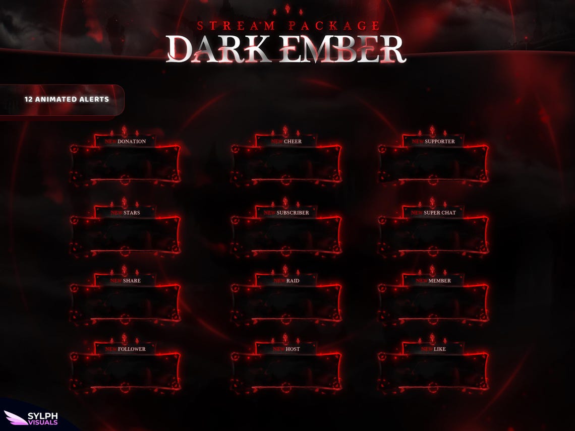 Dark Ember- Twitch Overlay - Animated Alerts - Animated Screens - Red ...